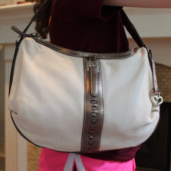 Brighton | Bags | Brighton Hobo Leather And Metallic Thread Shot Twill ...